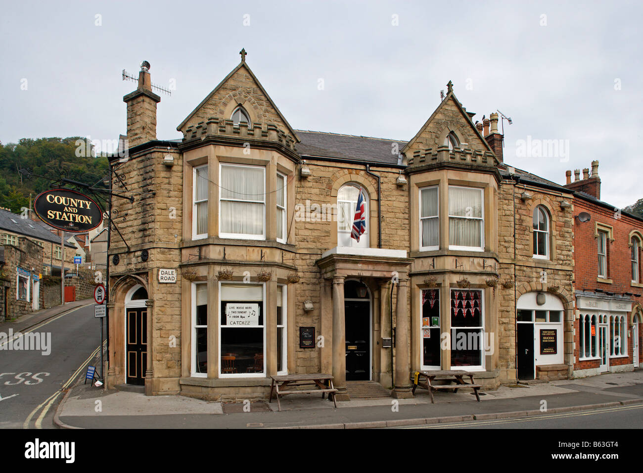 Matlock Bath Town center typical houses Victorian style Derbyshire the ...