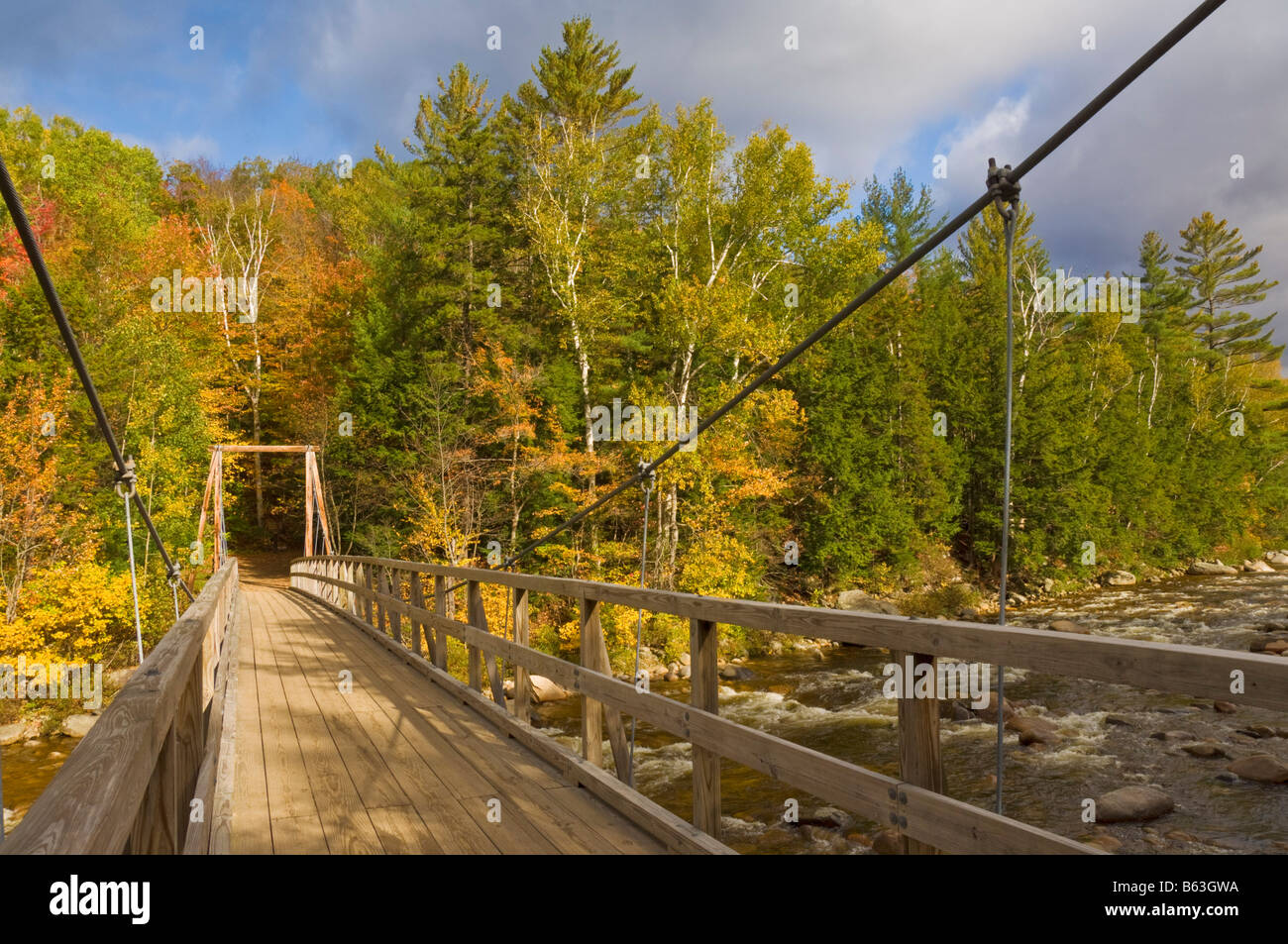 Suspension bridge over the Pemigewasset river Lincoln woods White ...