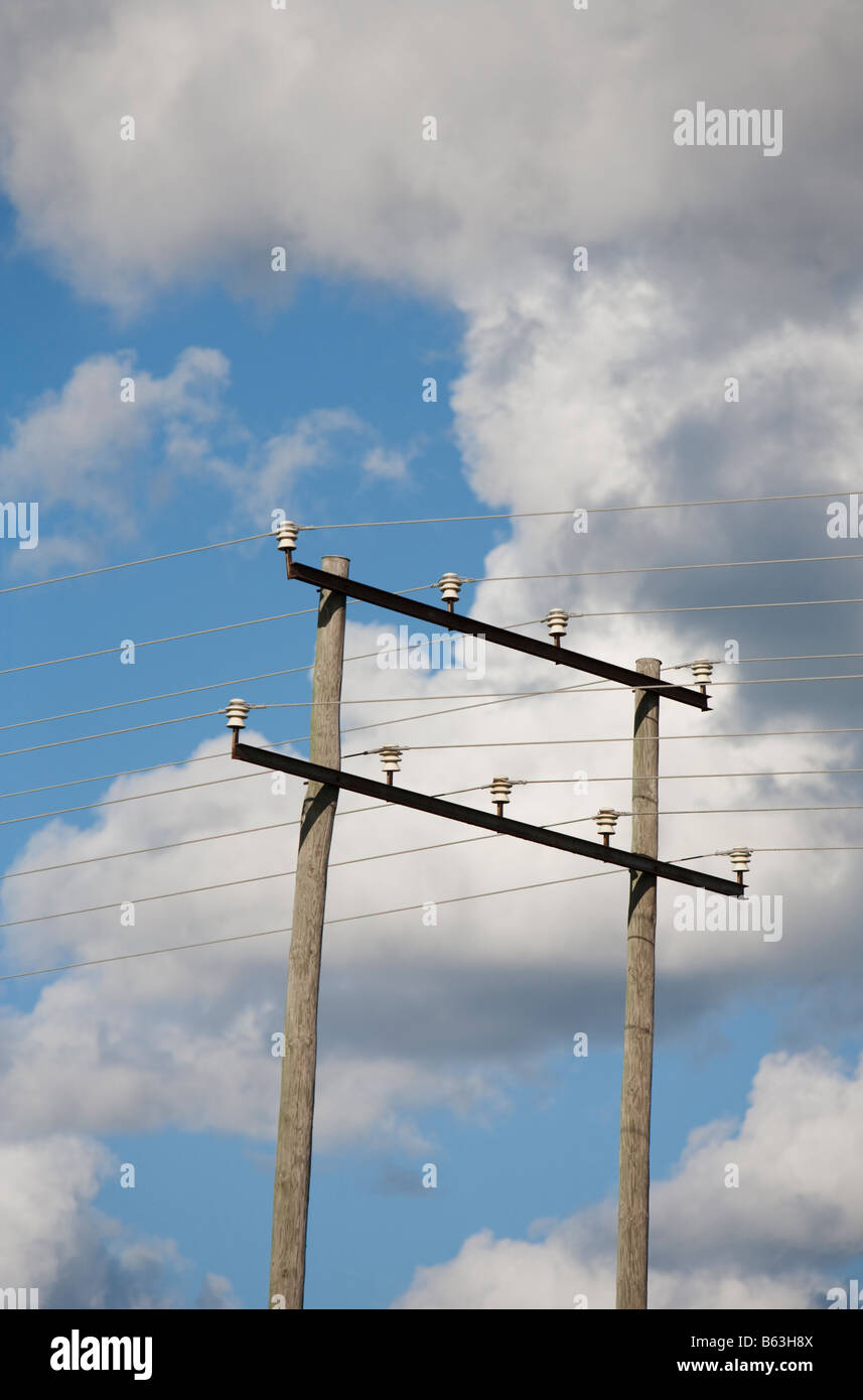Electric Transmission Lines Wooden Poles High Resolution Stock ...