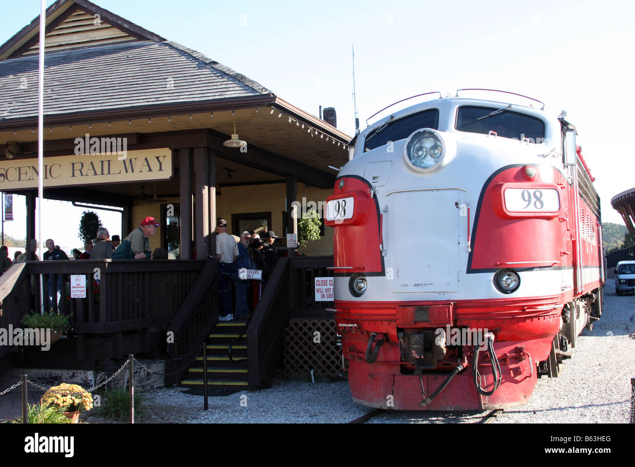 The Branson Scenic Railway diesel train Ozark Zephyr coming into the ...