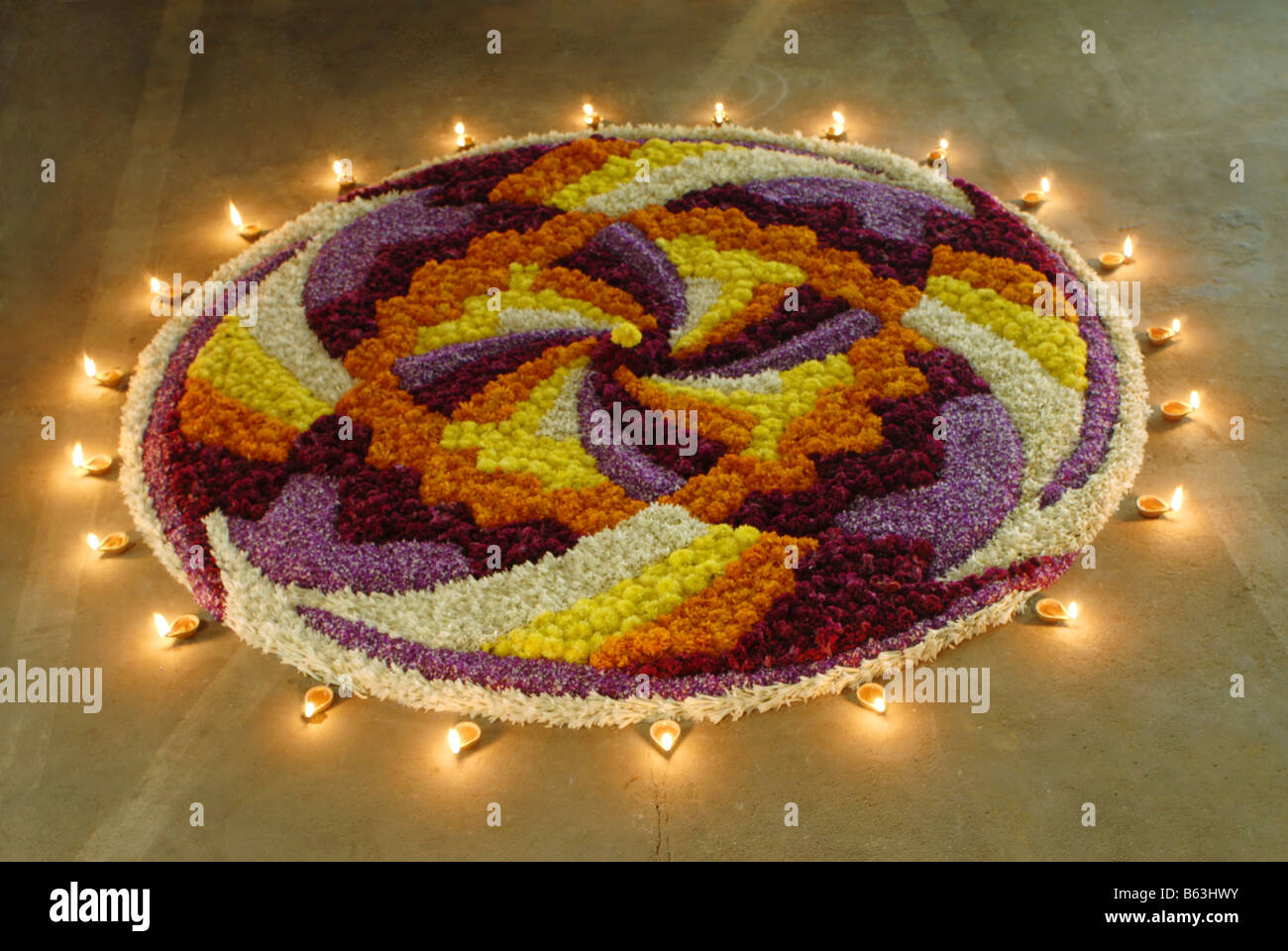 FLOWER CARPET DURING ONAM CELEBRATOINS IN KERALA INDIA Stock Photo - Alamy