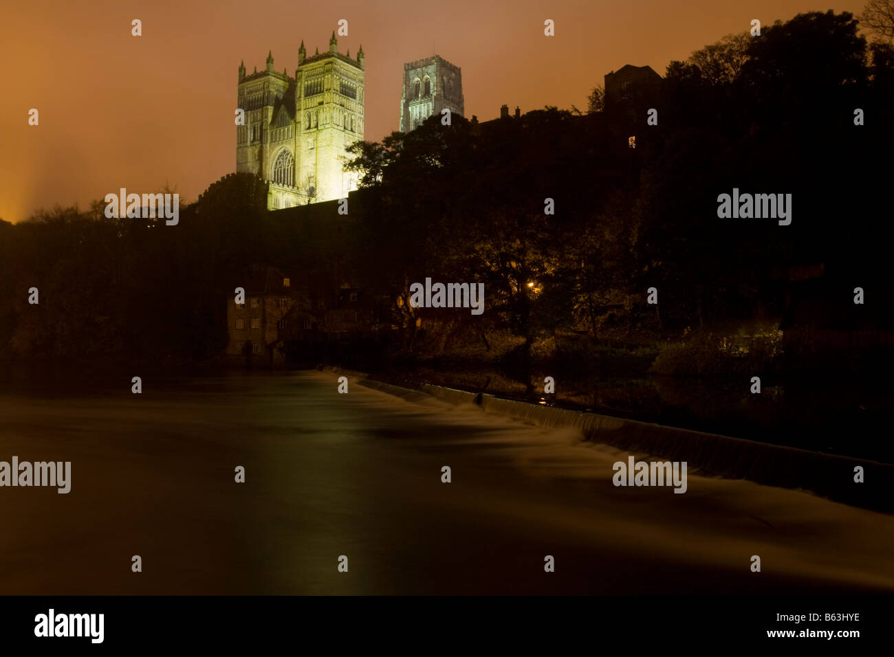 Durham Cathedral at night with River Wear Stock Photo - Alamy