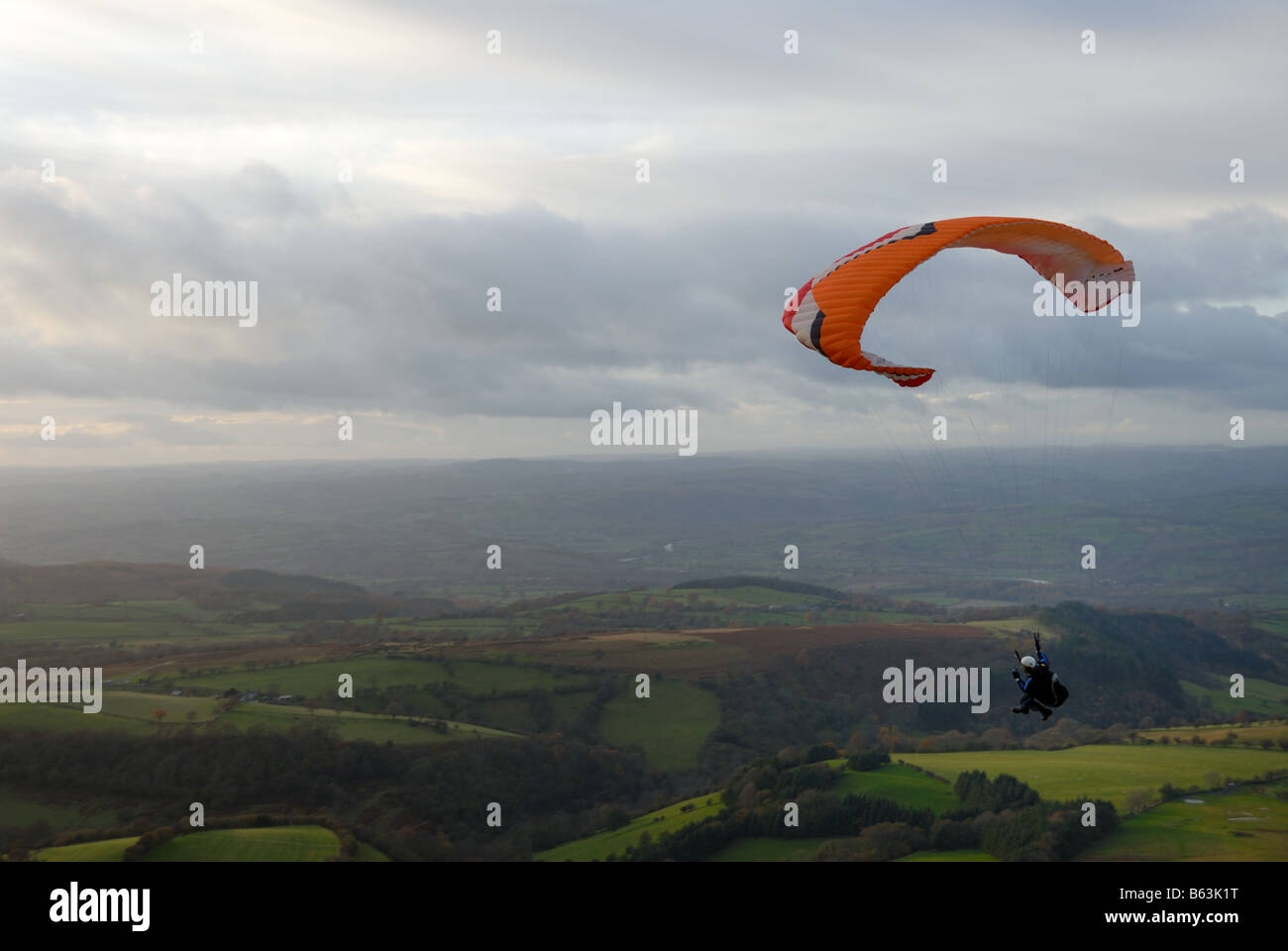 Paraglider in the Black Mountains of Wales Stock Photo - Alamy