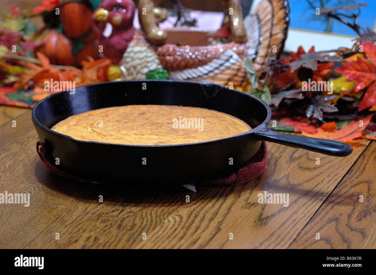 Cornbread baked southern style in a cast iron skillet in Kentucky USA ...