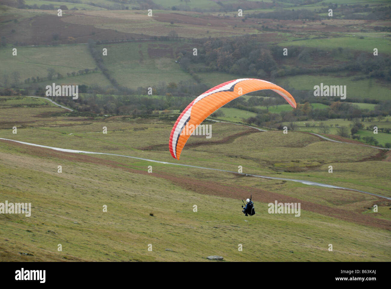 Paraglider in the Black Mountains of Wales Stock Photo - Alamy