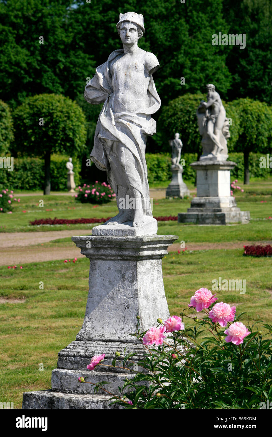 A neoclassical statue of the god Mercury and other gods in the gardens ...
