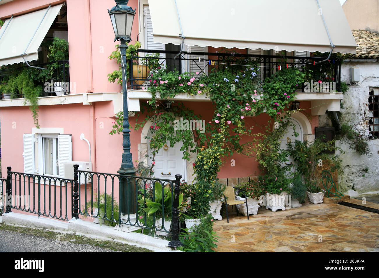 Pink Greek House Stock Photo - Alamy