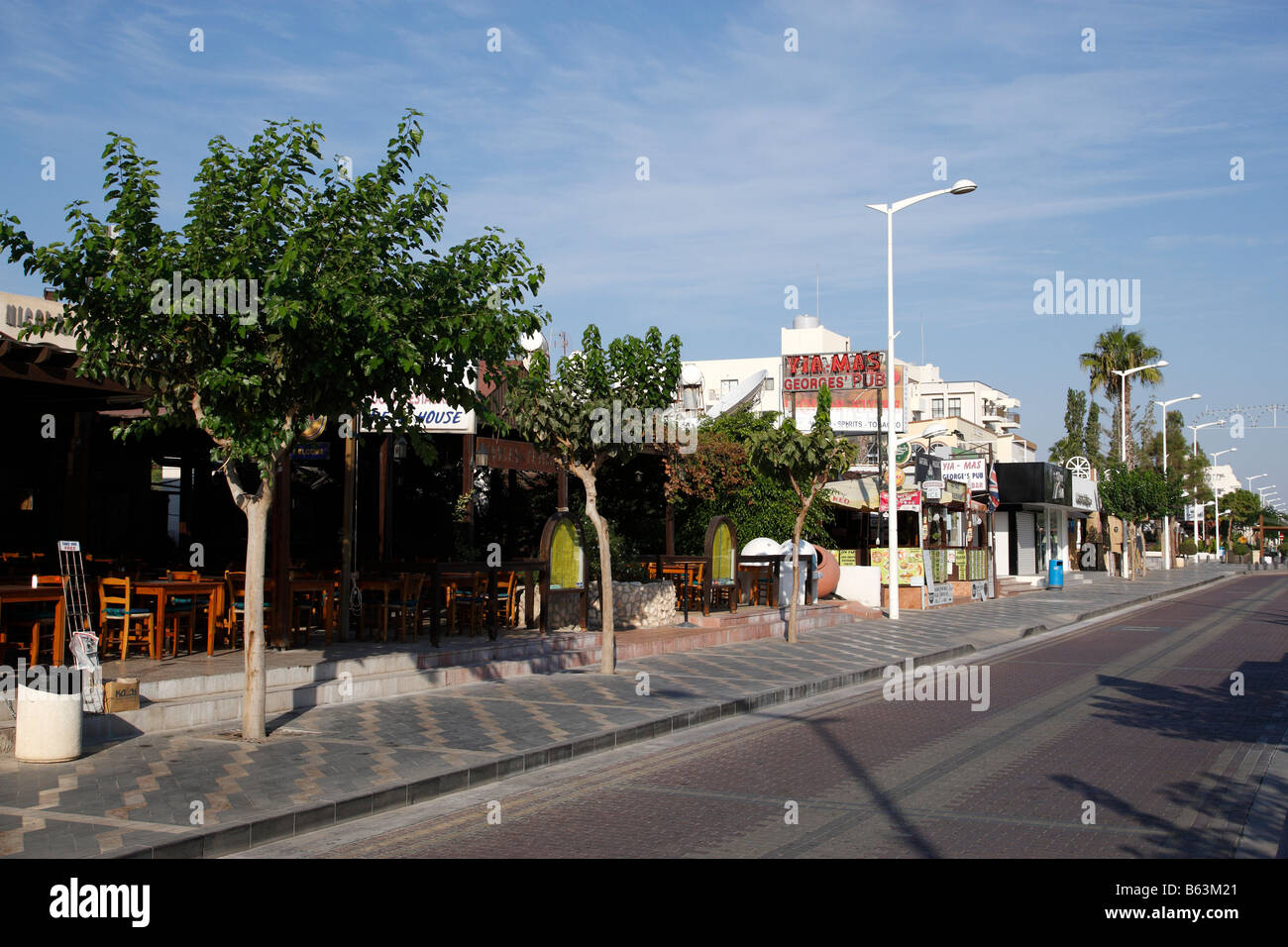 view along the main street in protaras cyprus mediterranean Stock Photo ...