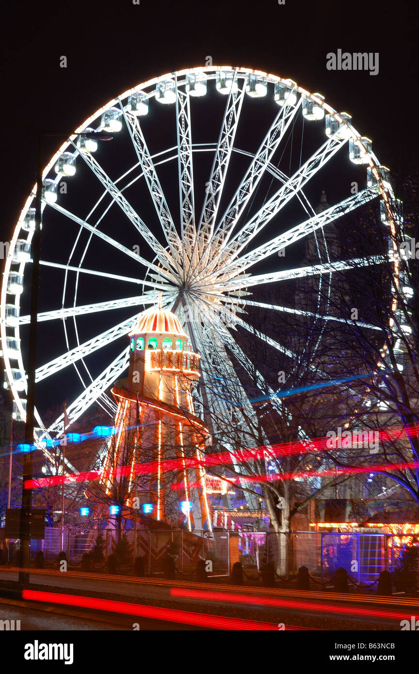 Big Wheel & Helter-skelter at Cardiff Winter Wonderland. Fire-engine ...