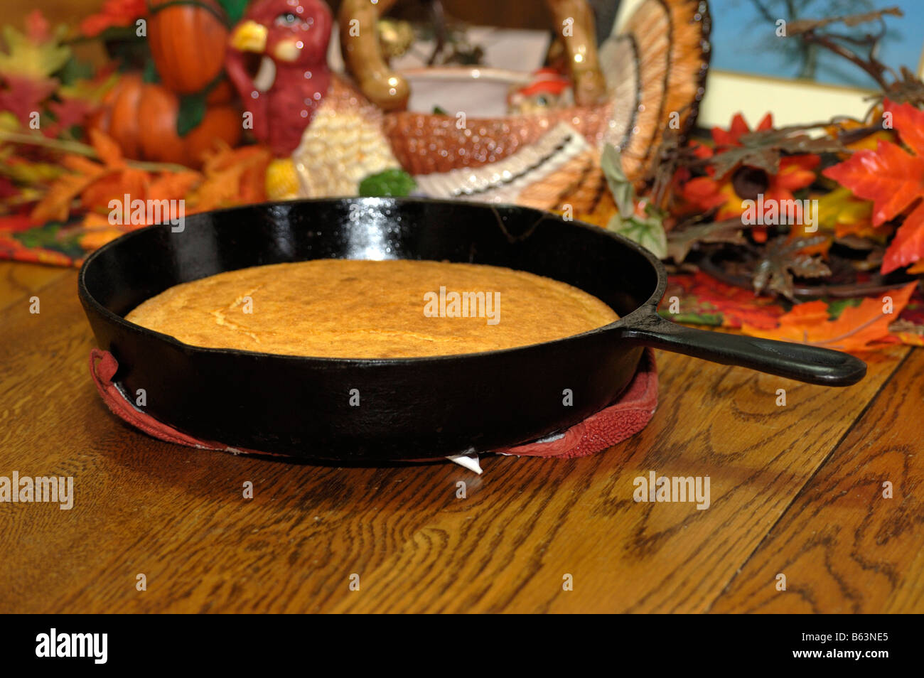 Cornbread baked southern style in a cast iron skillet in Kentucky USA ...