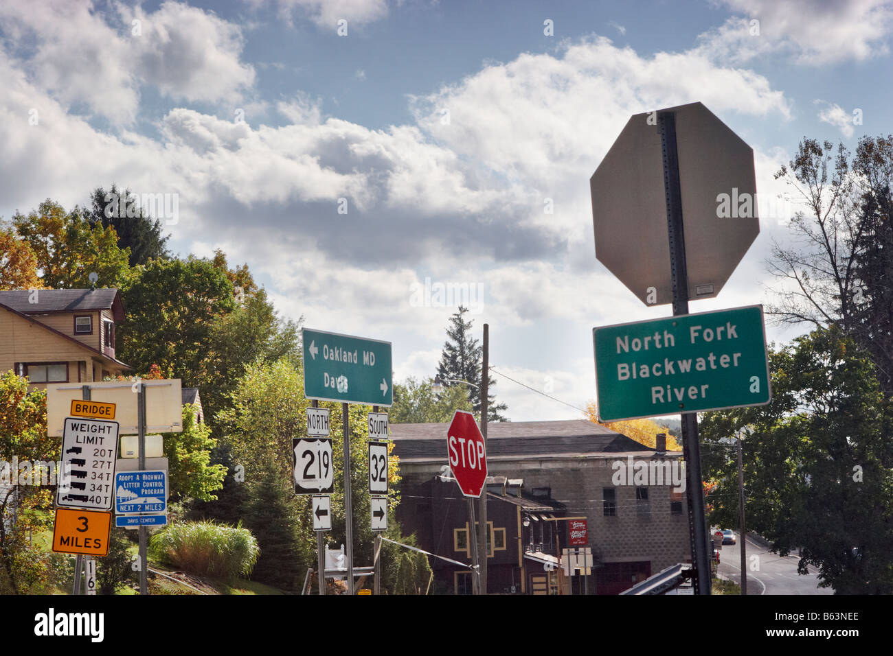 Street signs at the intersection of Rts 32 and 219 at the end of the ...