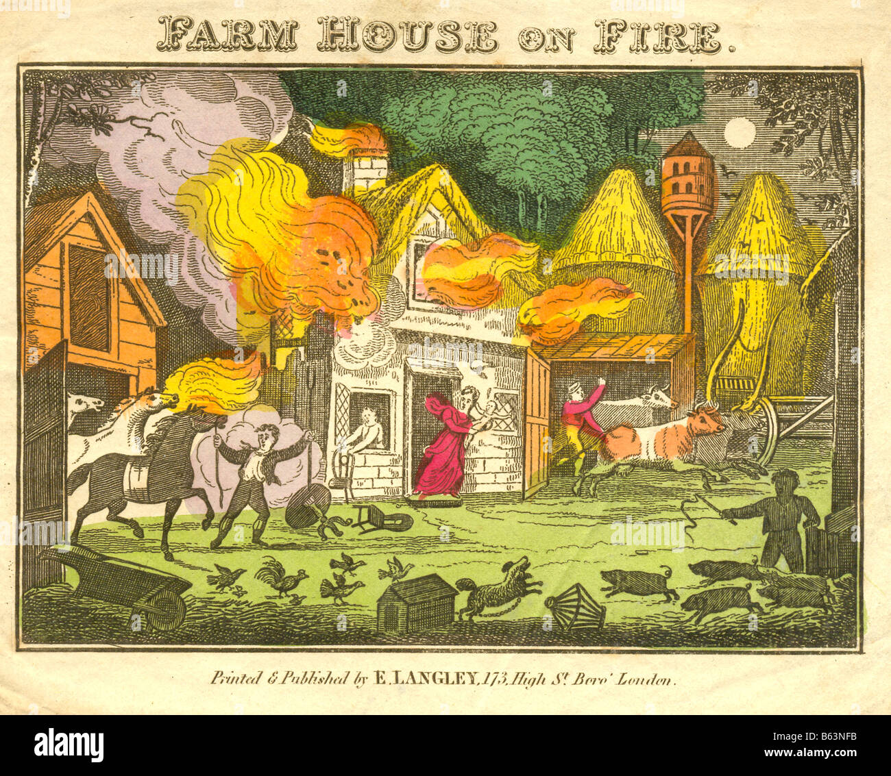 Popular print titled Farm House on Fire circa 1840 Stock Photo - Alamy