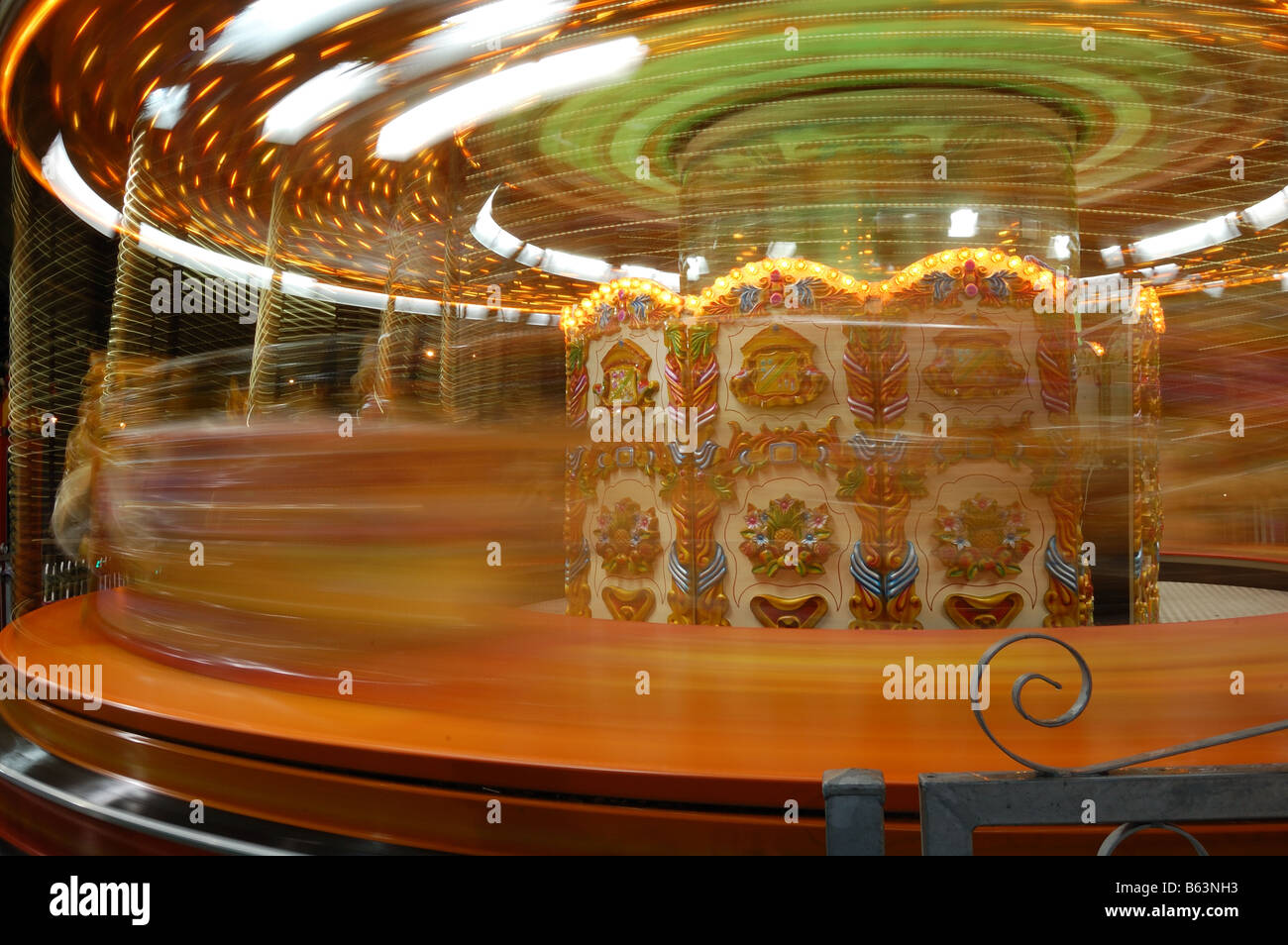 Spinning Carousel with light trails at Cardiff Winter-Wonderland Stock ...