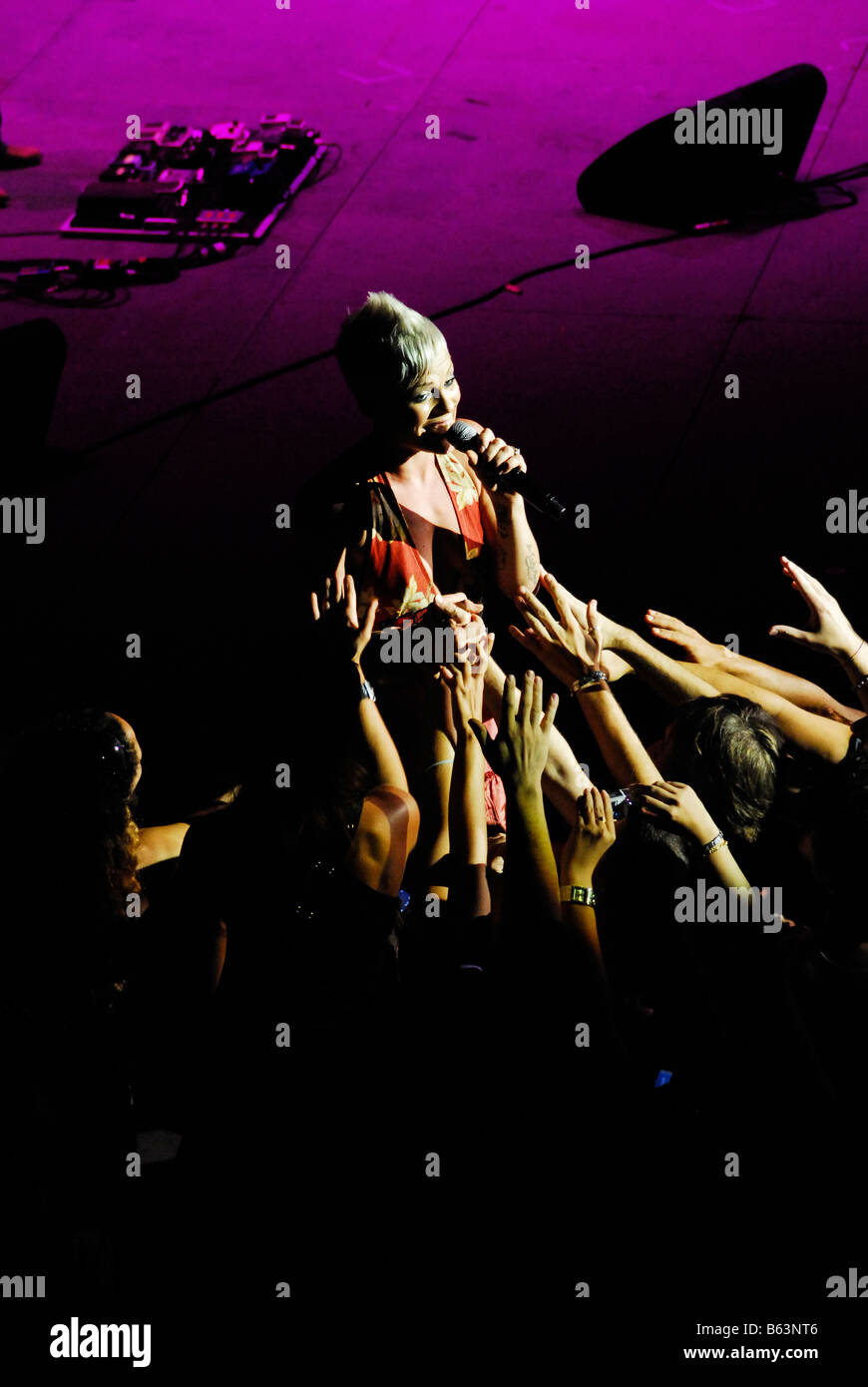 Pink, live concert at Roma Music Auditorium, Italy, 25/07/2007 Stock ...