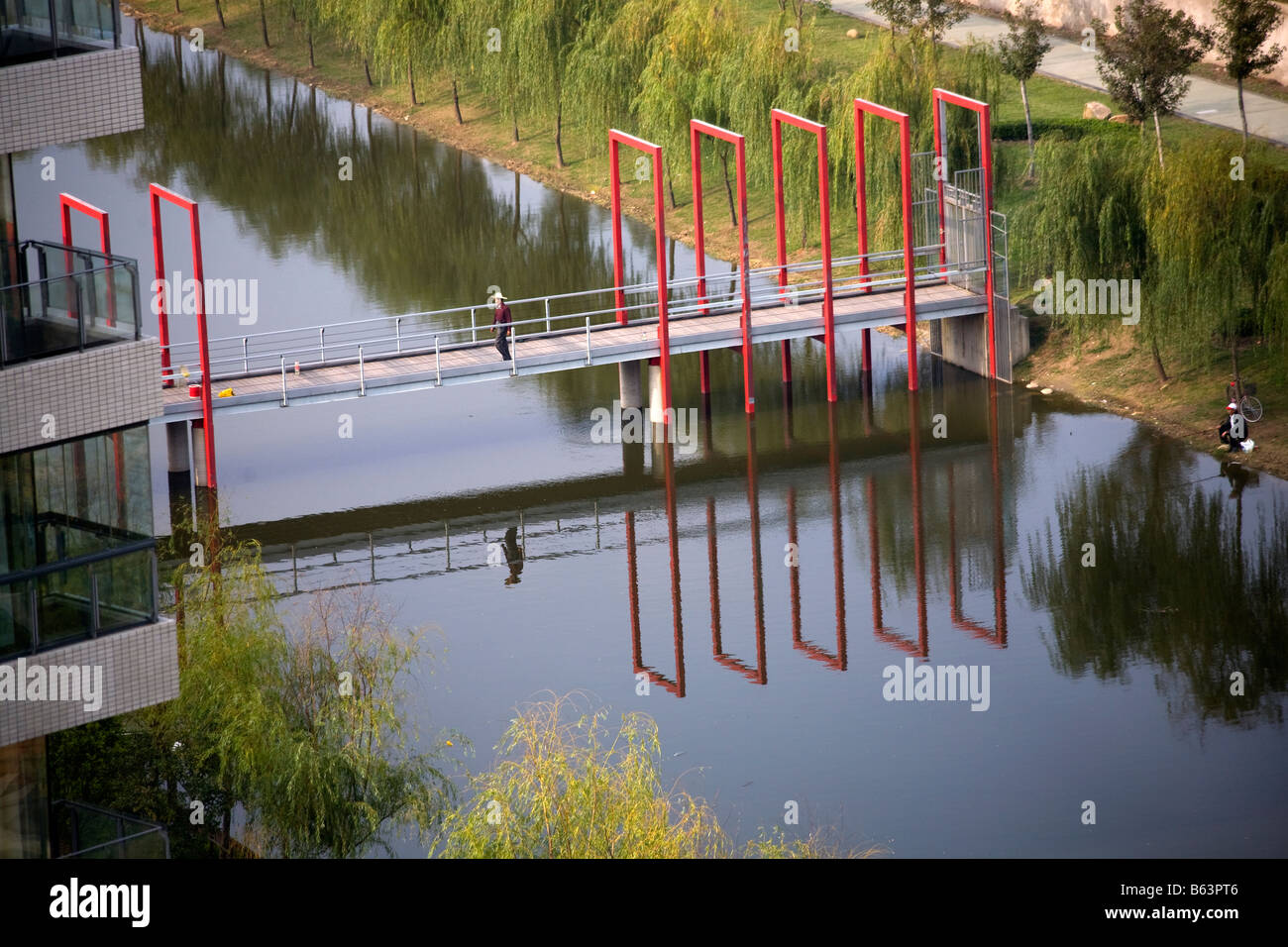 Fishing and Red Bridge River Weilaiyu Shanghai Suburbs China Stock ...