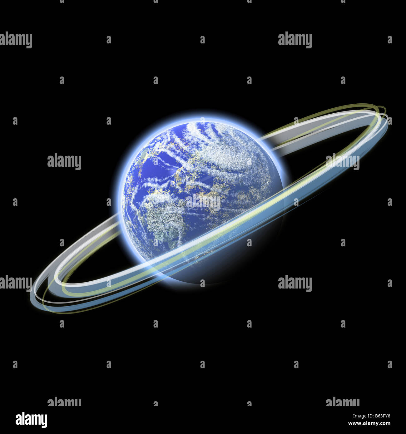 A glowing planet earth illustration with glowing rings of light ...