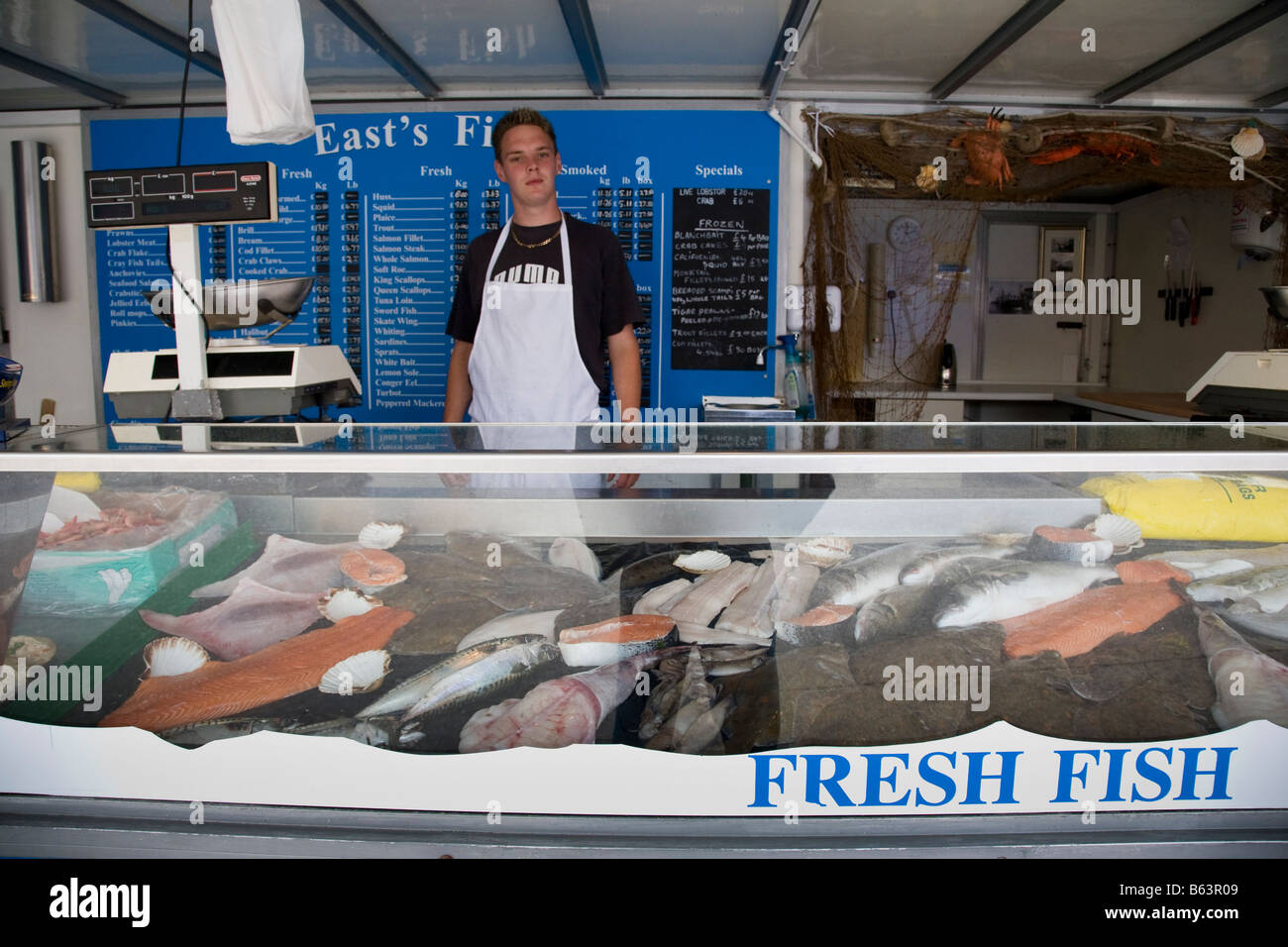 A fishmonger stands proudly behind his magnificent display of fresh ...