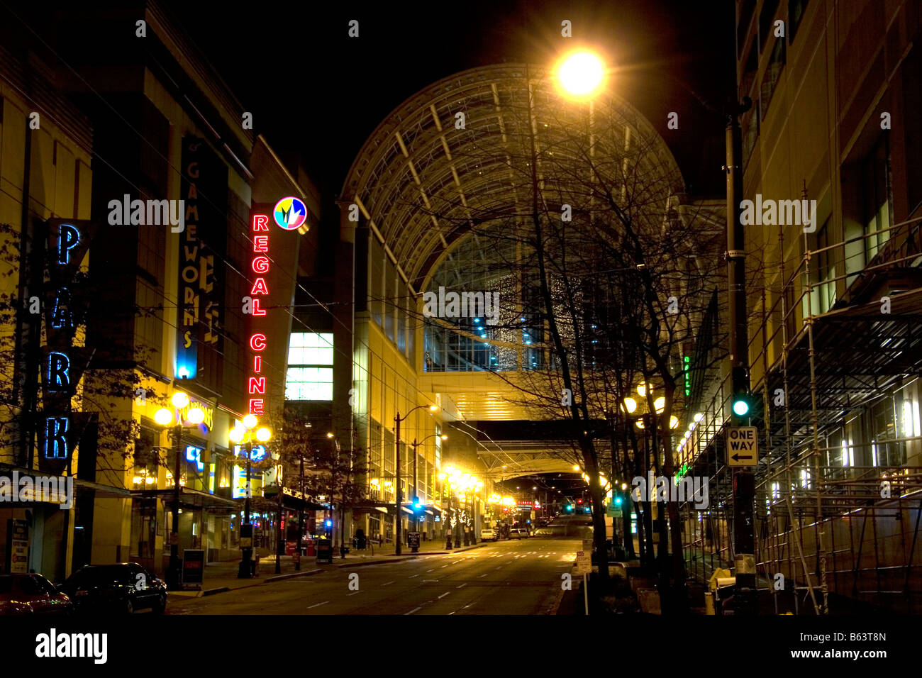 Downtown Seattle along Pike Street looking toward the Convention Center ...