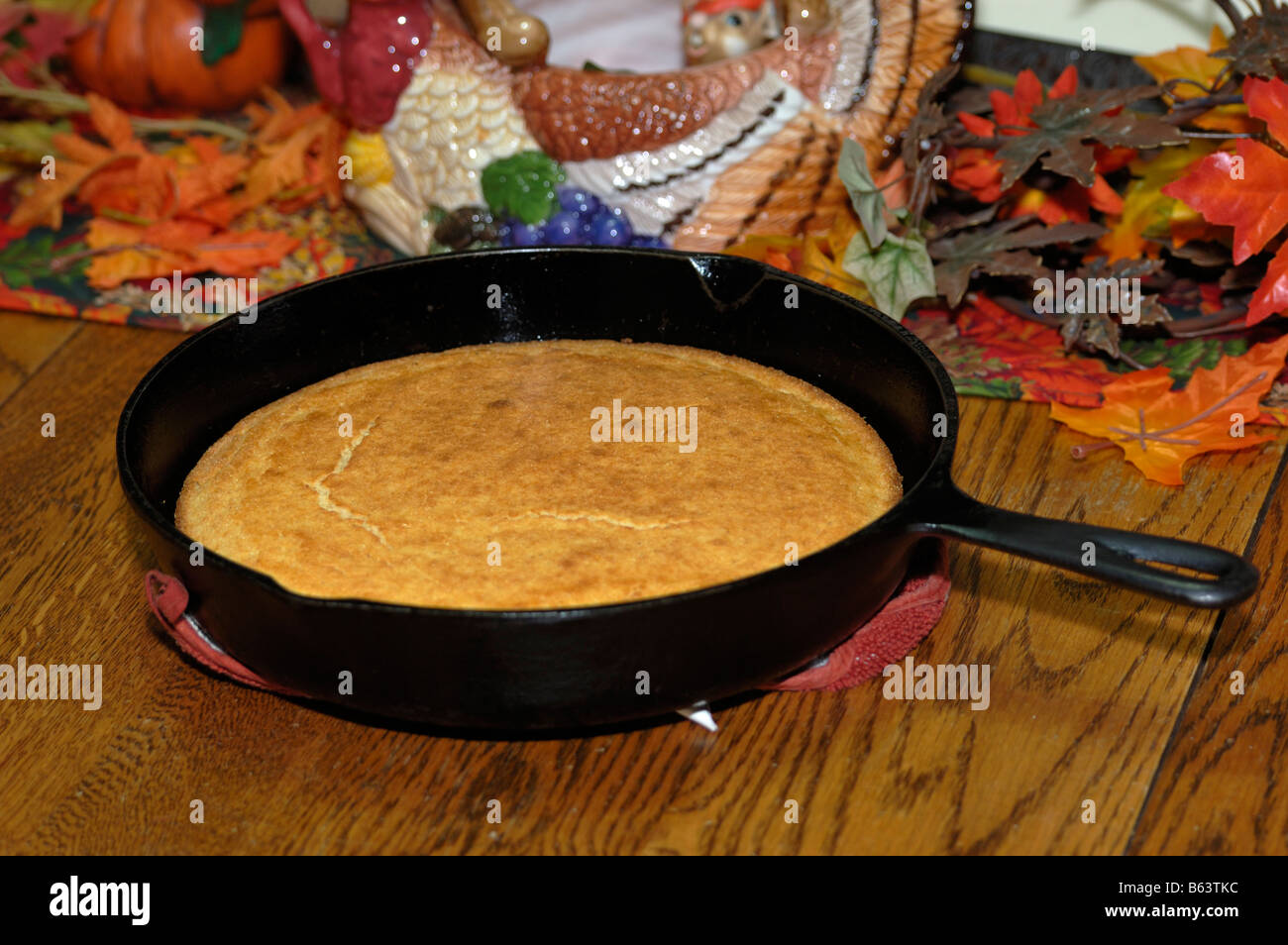 Cornbread baked southern style in a cast iron skillet in Kentucky USA ...