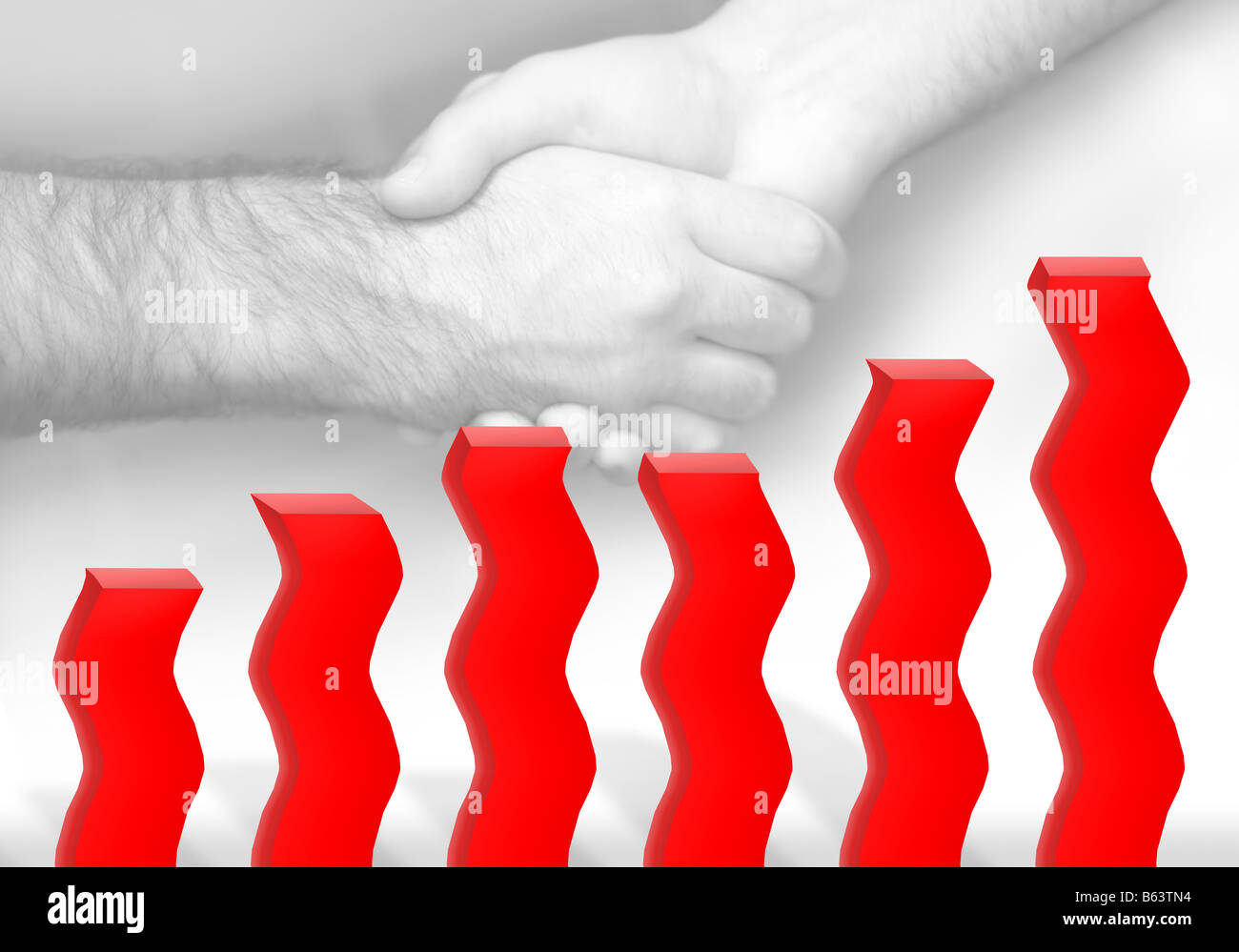 A 3d chart illustration showing profits or growth over a handshake ...