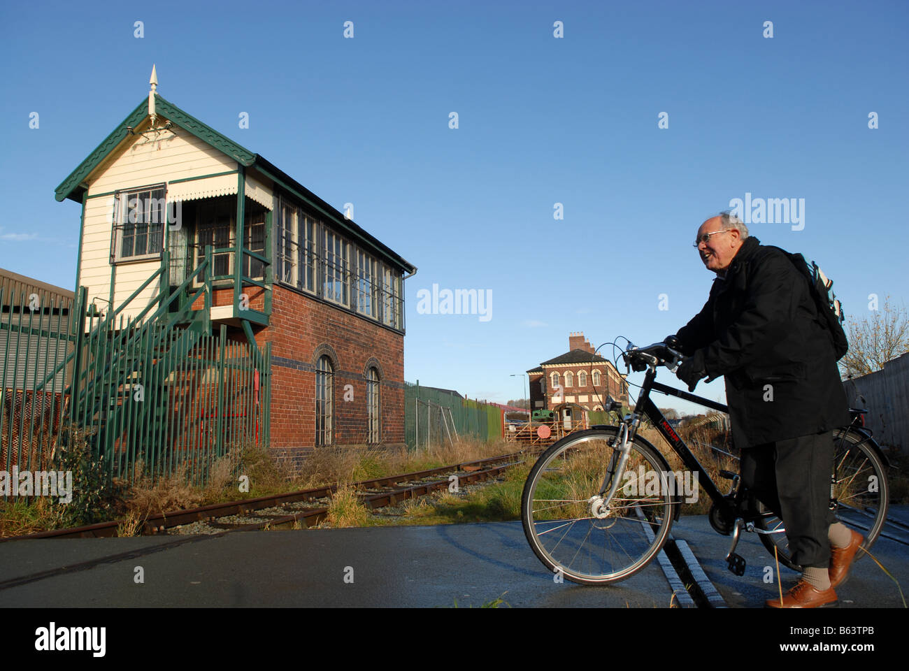 The former Oswestry Railway station and signal box in Shropshire Stock ...