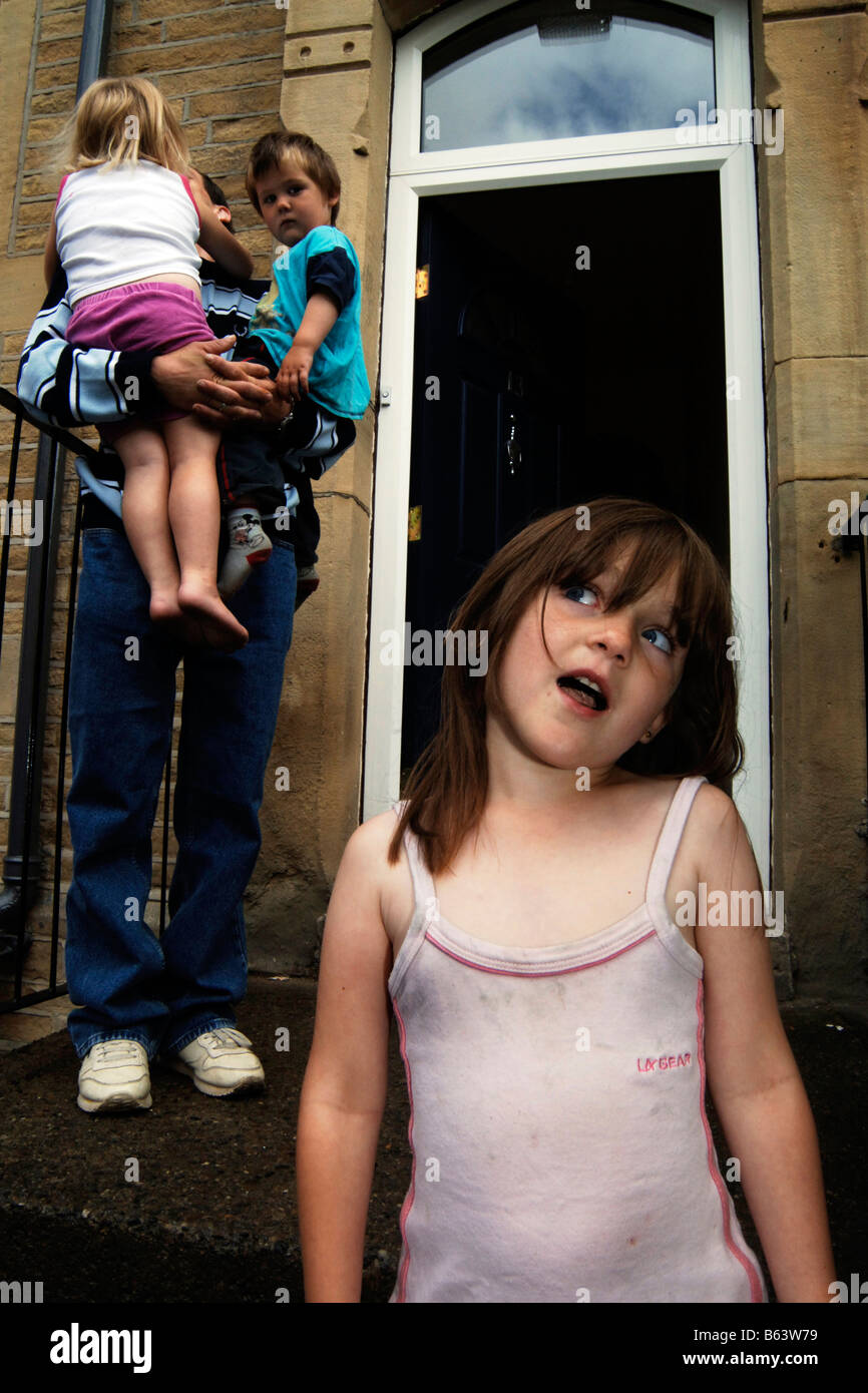 A father with his children living in poverty Bradford UK Stock Photo ...