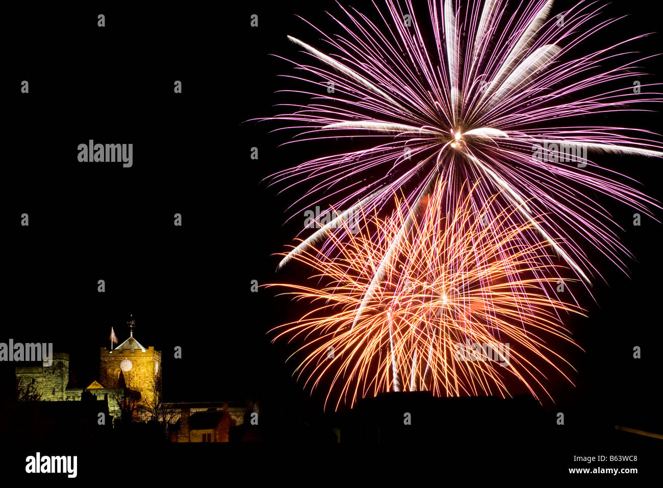 Firework display held in the Sele a park in Hexham with the floodlit ...