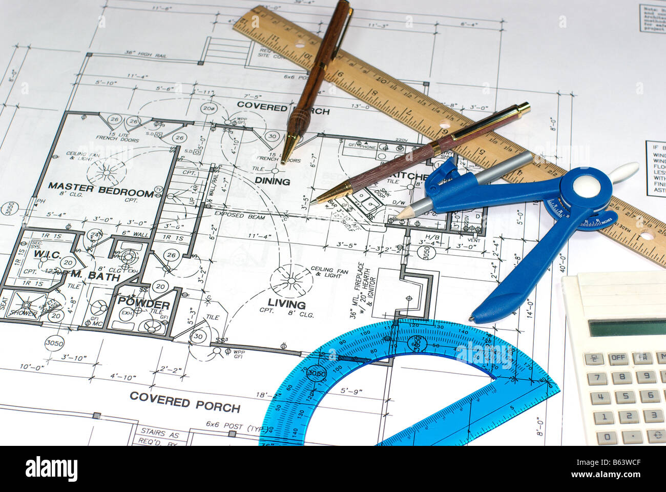 A blueprint floorplan with various equipment on top Stock Photo - Alamy