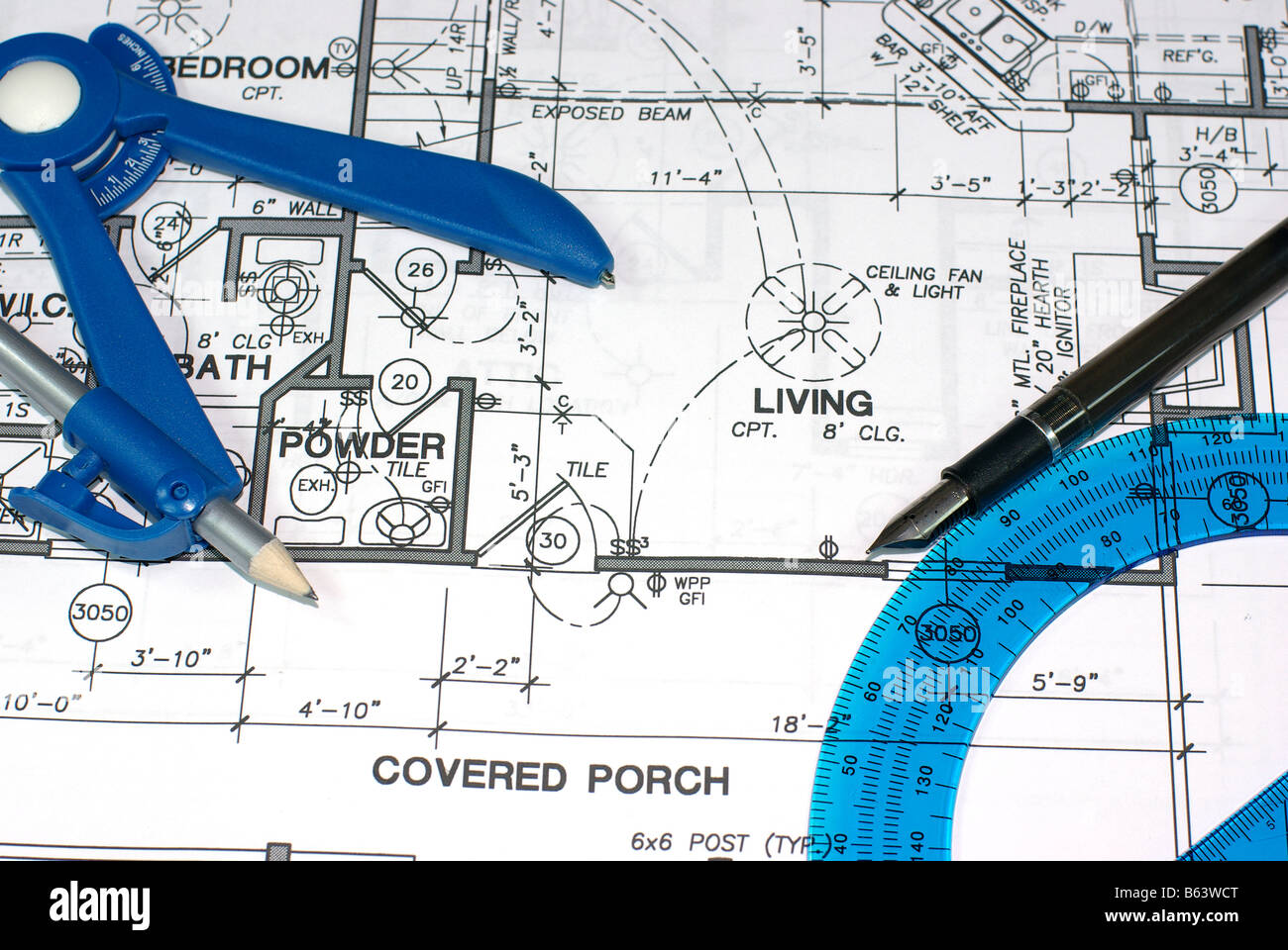 A blueprint floorplan with various equipment on top Stock Photo - Alamy