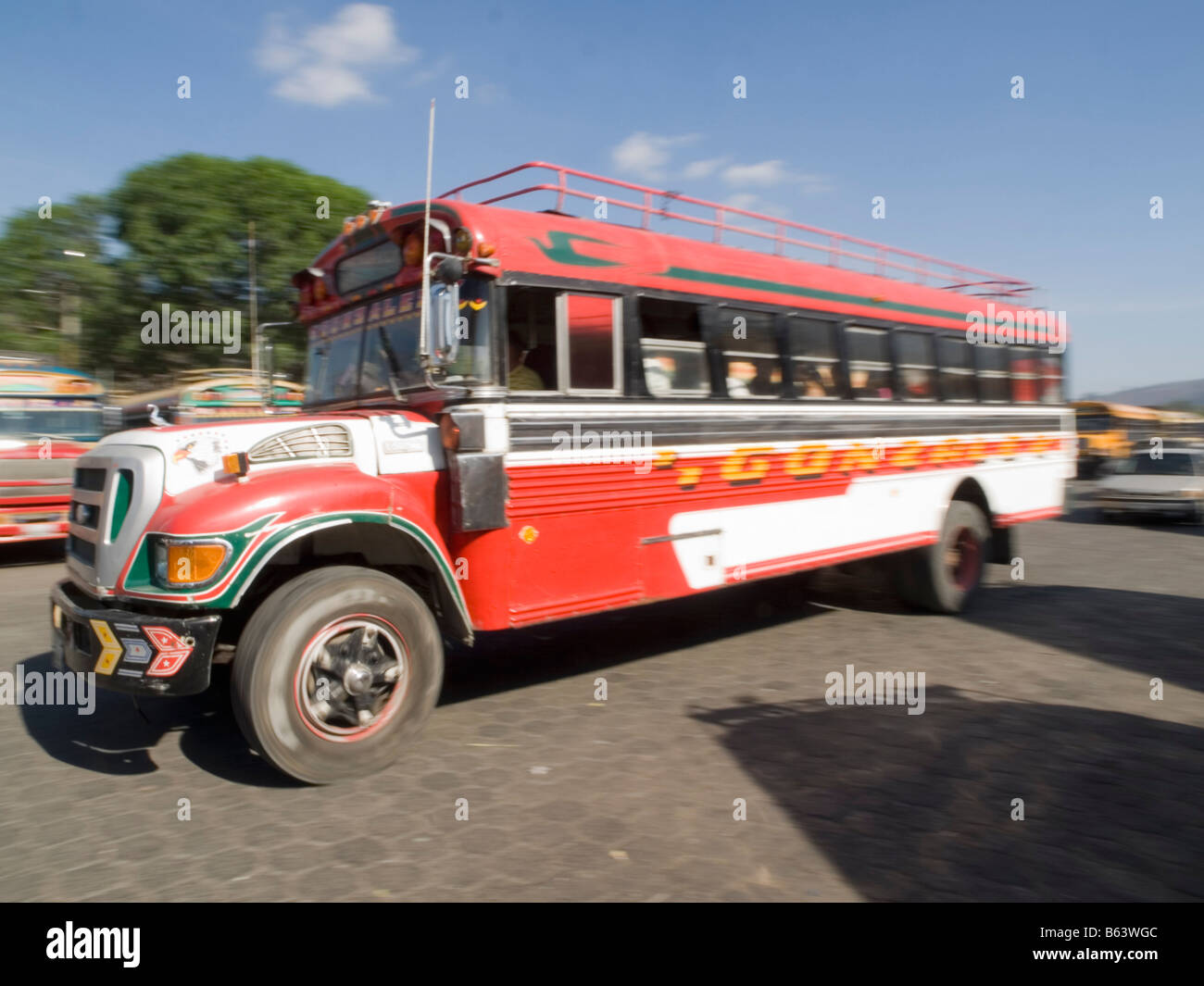 A former American school buses decorated and reused in bus station ...