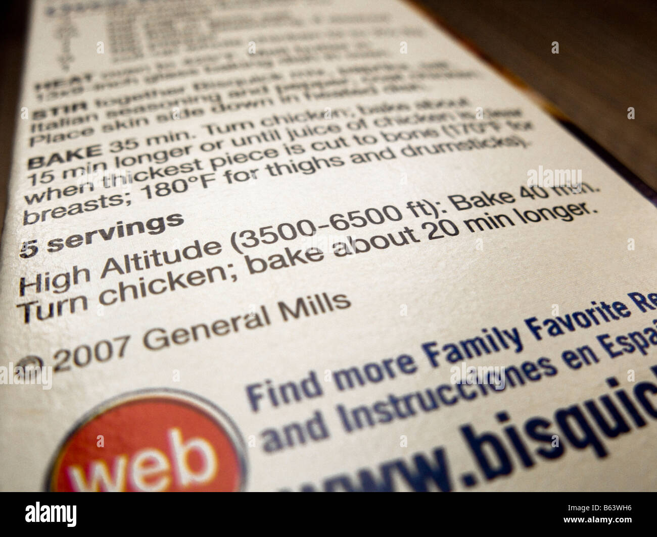 High altitude instruction label on a food box Stock Photo - Alamy