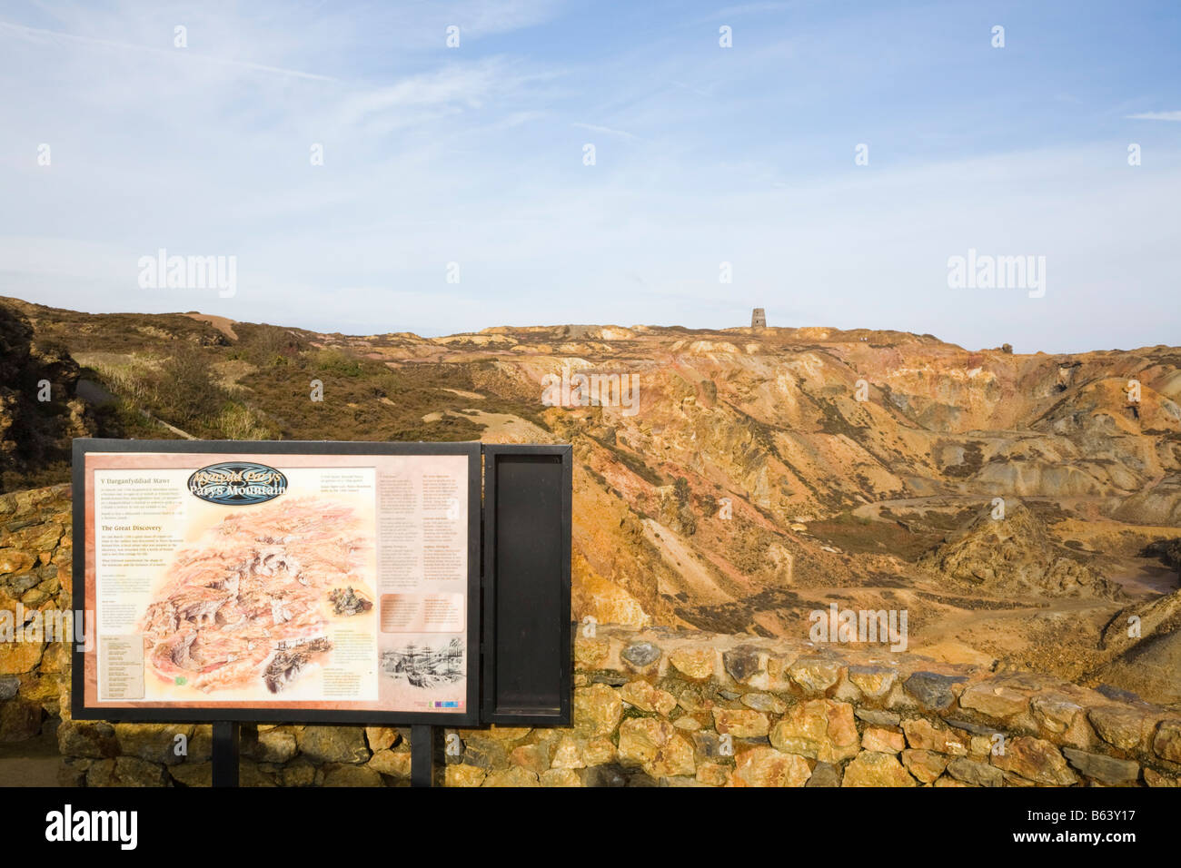 The Great Opencast at disused copper mine on Mynydd Parys Mountain with ...