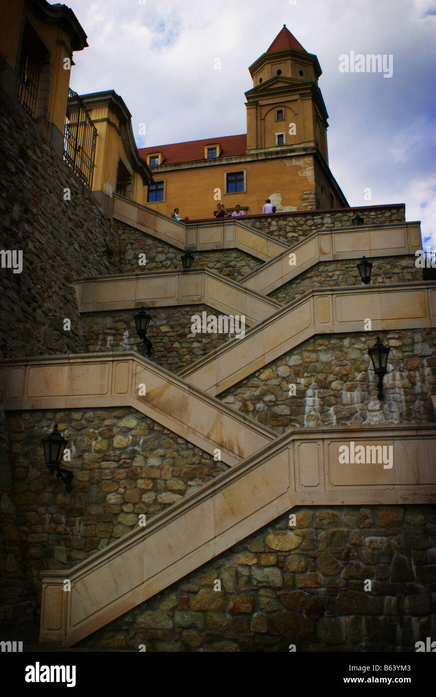 Stone criss-cross stairs leading up to Bratislava Castle Stock Photo ...