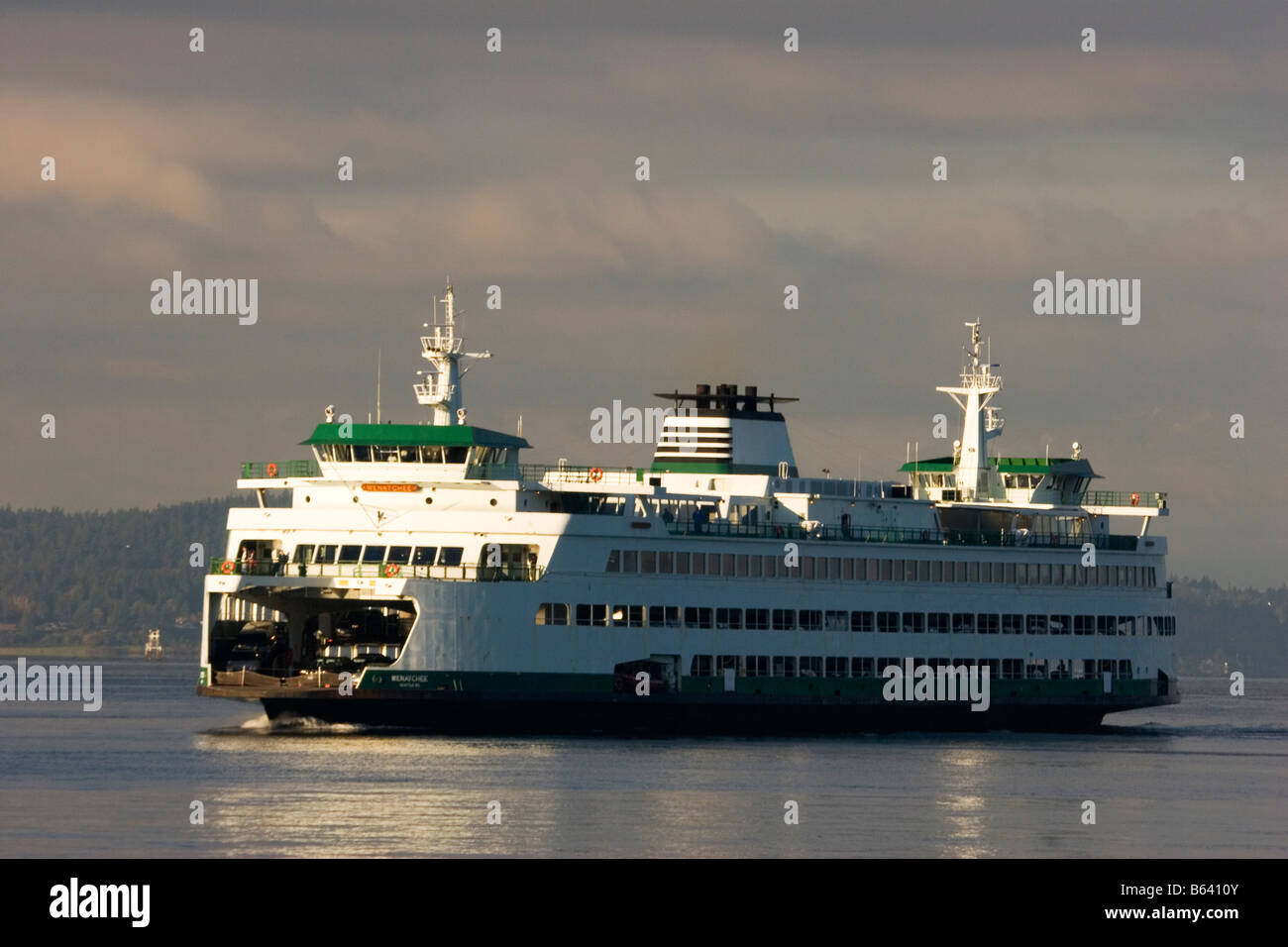 The ferry boat Wenatchee approaches Colman Dock at Pier 52 on Elliott ...
