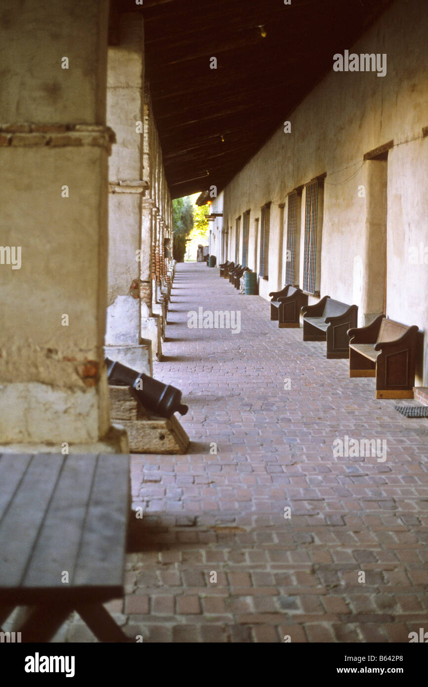 Walkway at California Mission built of adobe bricks Stock Photo - Alamy