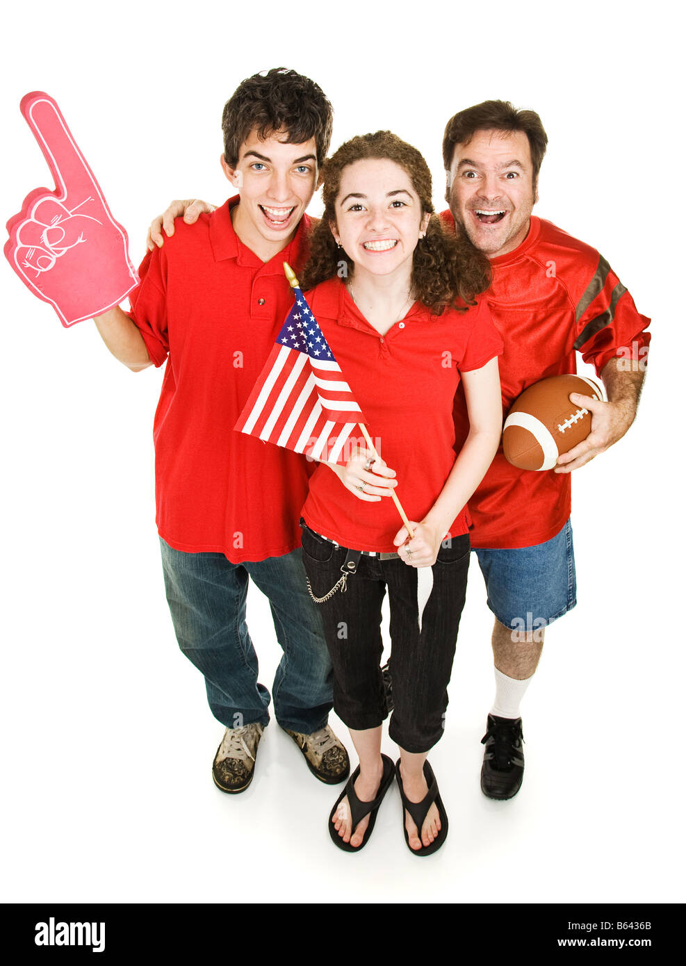 Group of happy sports fans father daughter and her boyfriend cheering ...