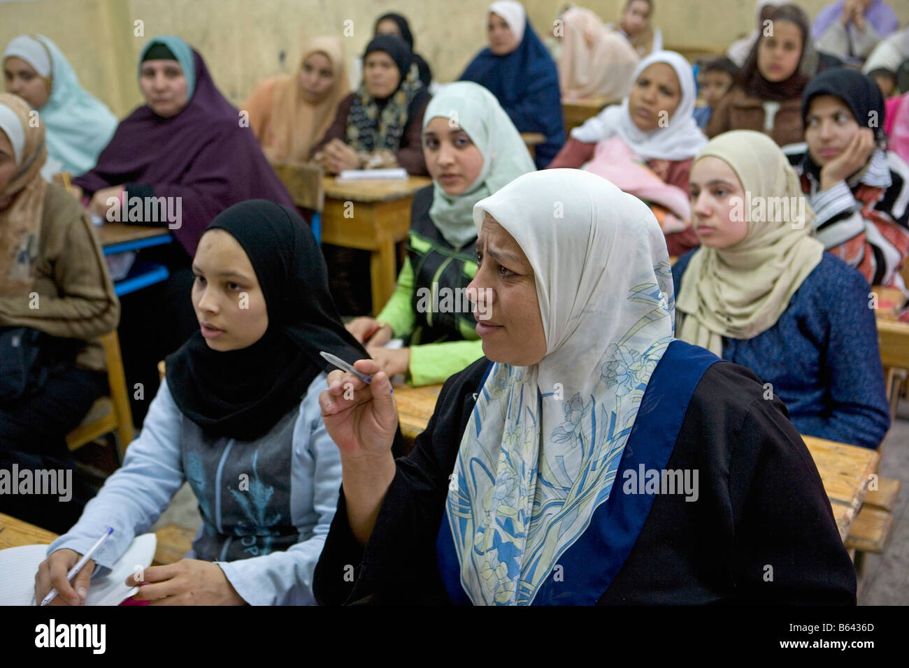 Egypt, Alexandria, Elderly women in the classroom of School. Education ...