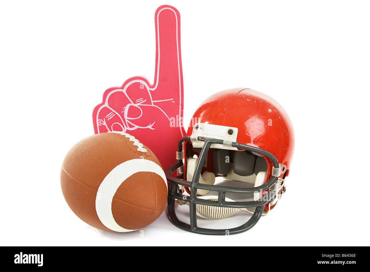 Football helmet and foam number one finger Isolated on white background ...