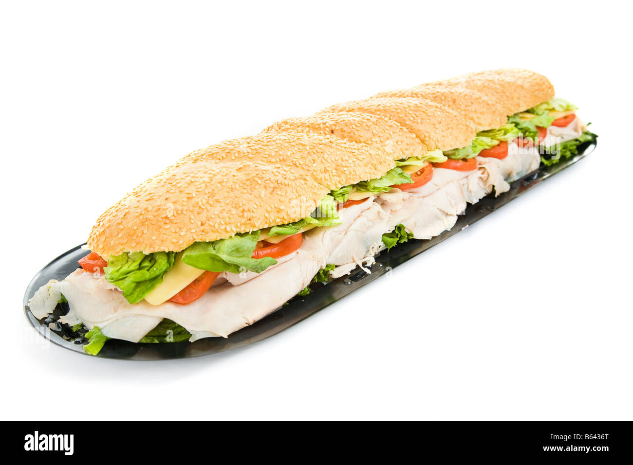 Giant three foot turkey submarine sandwich isolated on white background ...
