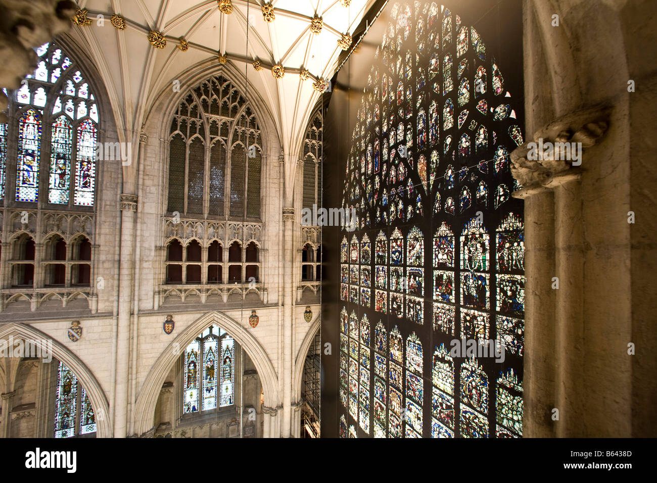 The Great East Window at York Minster with a full sized mural in place ...