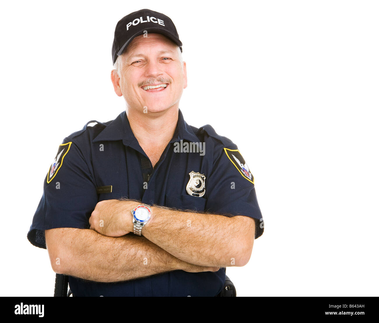 Happy laughing police officer Isolated on white Stock Photo - Alamy
