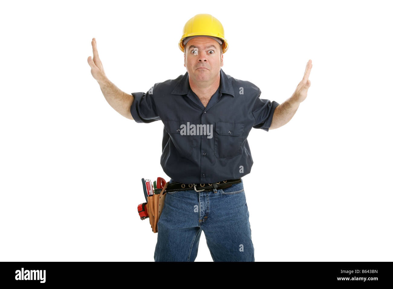 Construction worker stuck in the middle of two people or objects ...