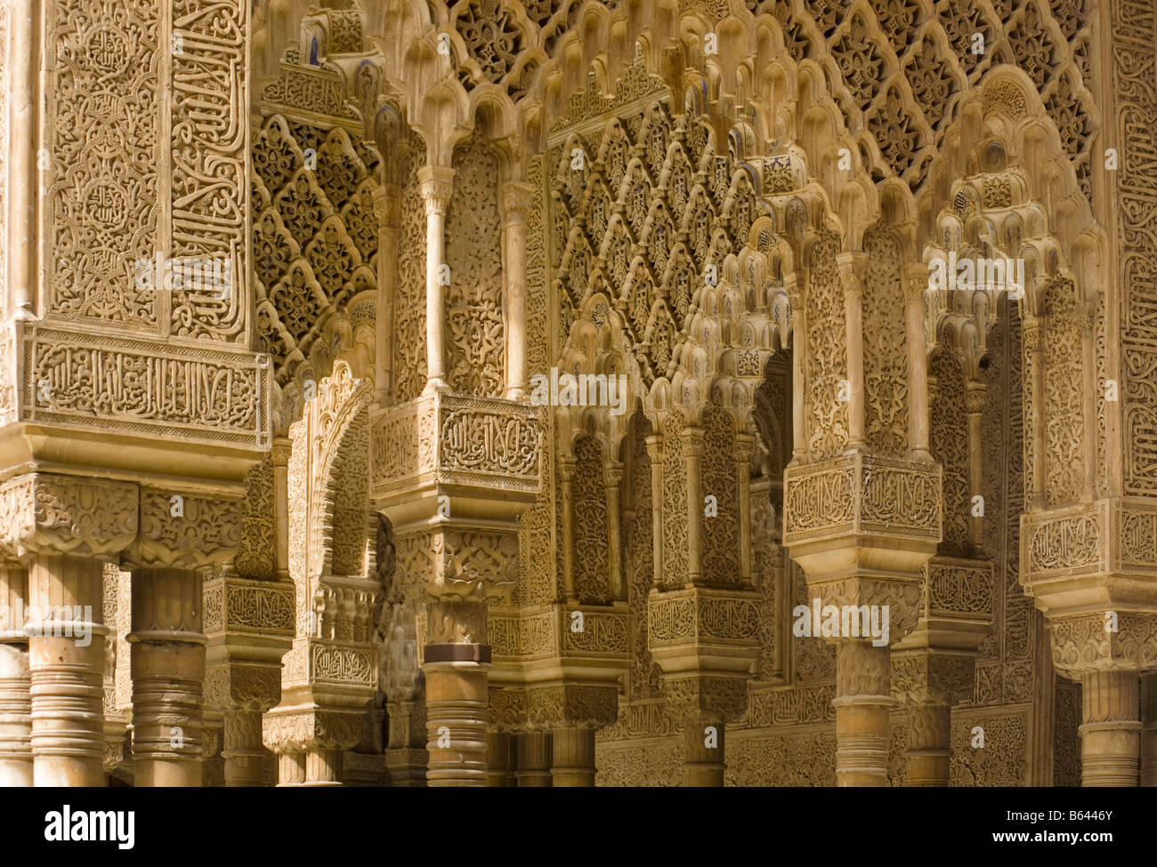 Architecture detail of columns at the Alhambra. Granada, Andalusia ...