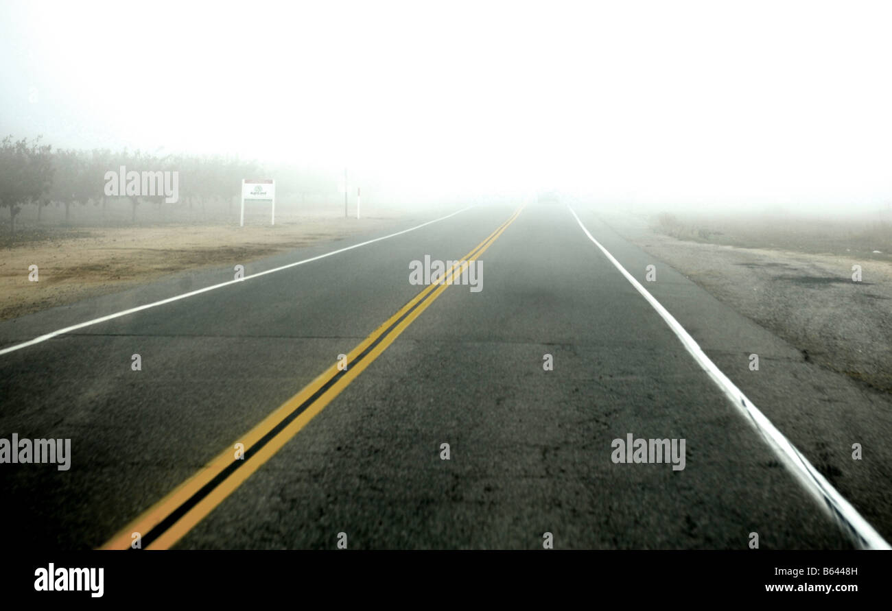 Foggy driving in California USA Stock Photo - Alamy