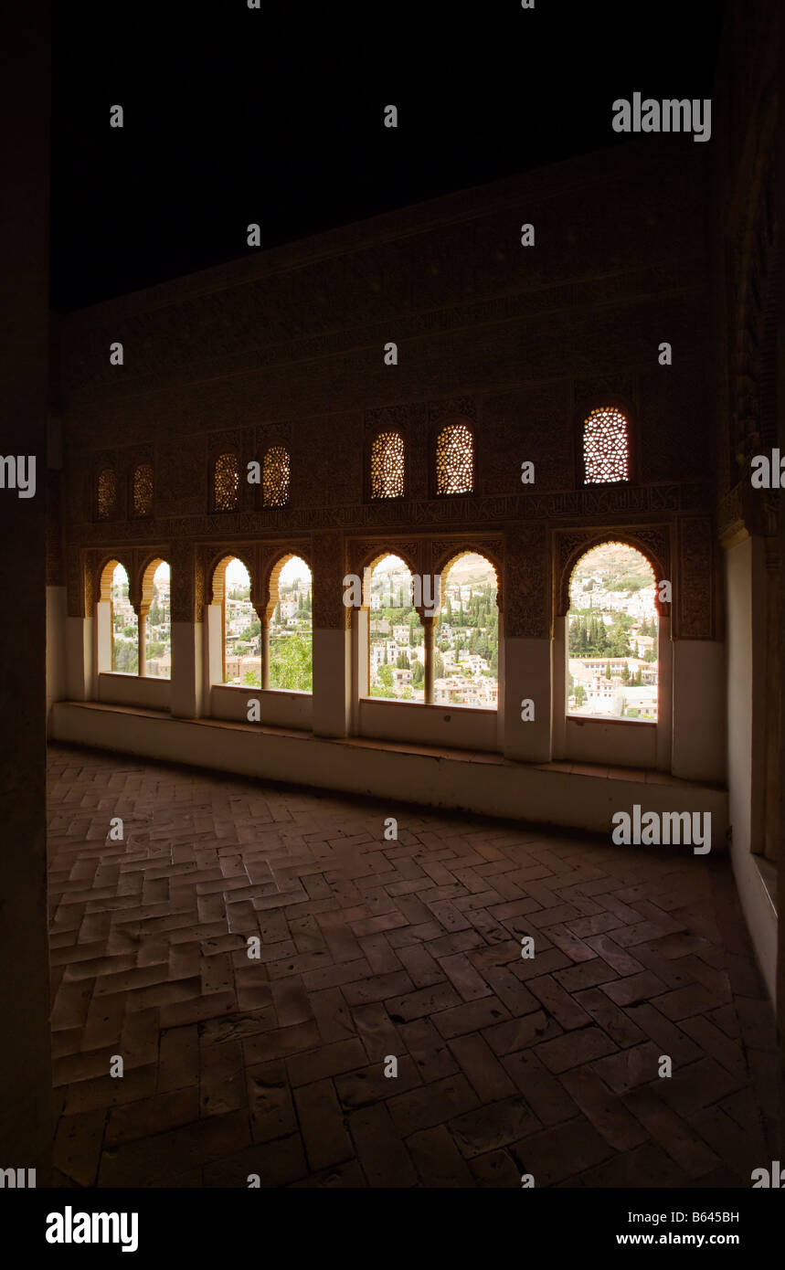 Architecture interior of windows at the Alhambra. Granada, Andalusia ...