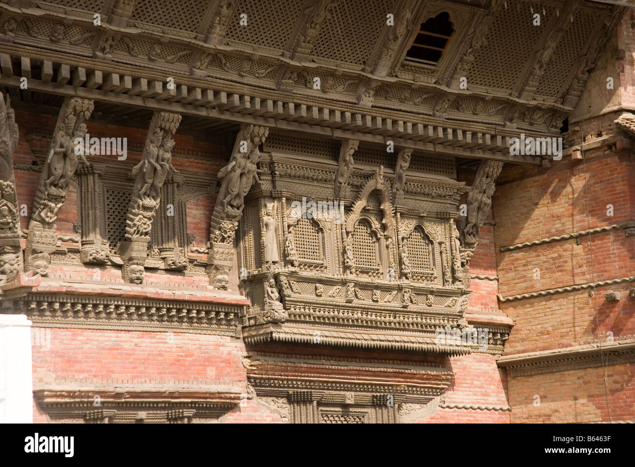 Wood carvings and window on the Basantapur Tower in the Durbar Square ...