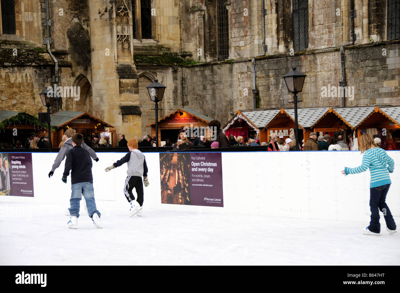 Winchester Cathedral Christmas ice rink Hampshire England UK Stock ...