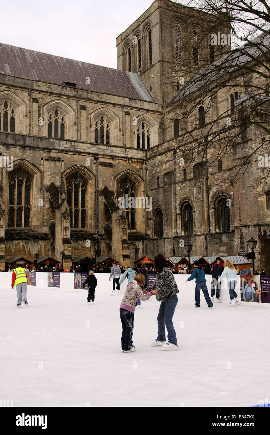Winchester Cathedral Christmas ice rink Hampshire England UK Stock ...
