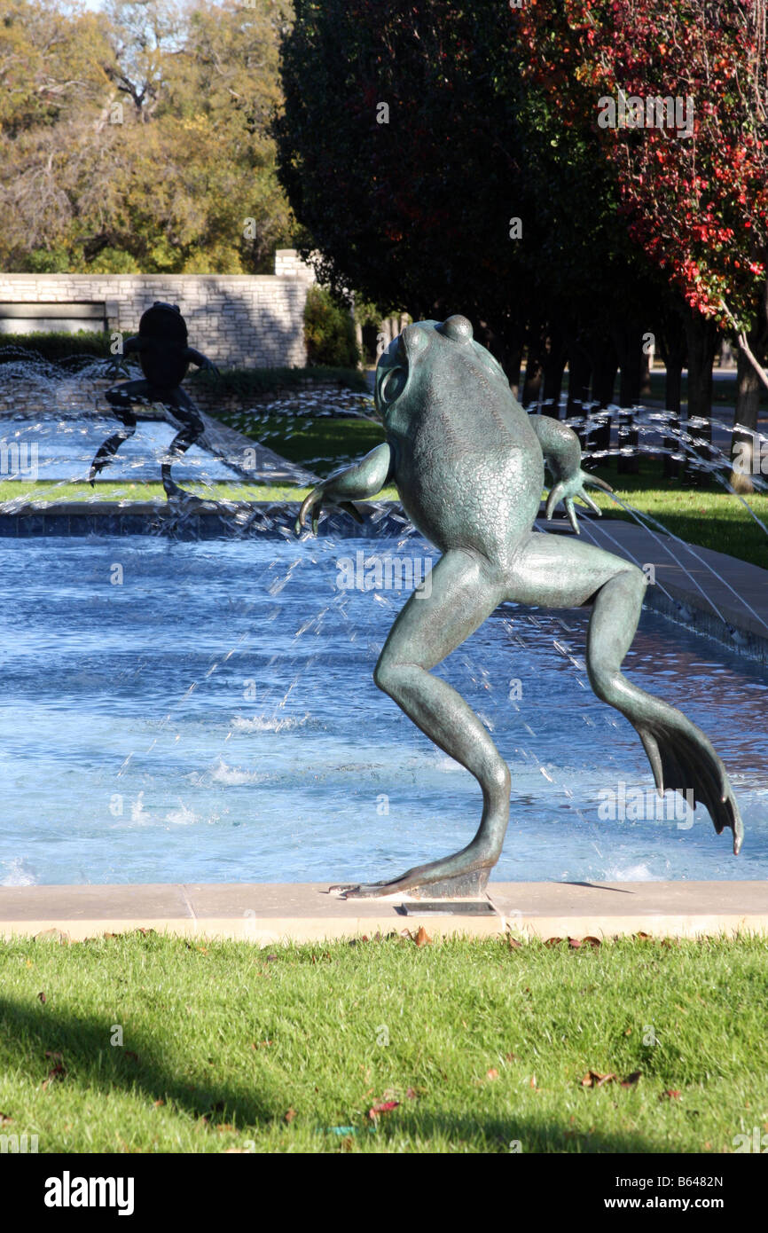 Two copper leaping frog statues and fountains in front of the Forth ...
