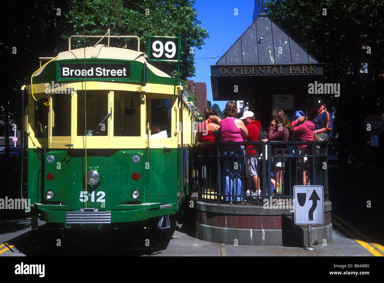 Tourist tram to Broad Street at Occidental Park Seattle Washington USA ...